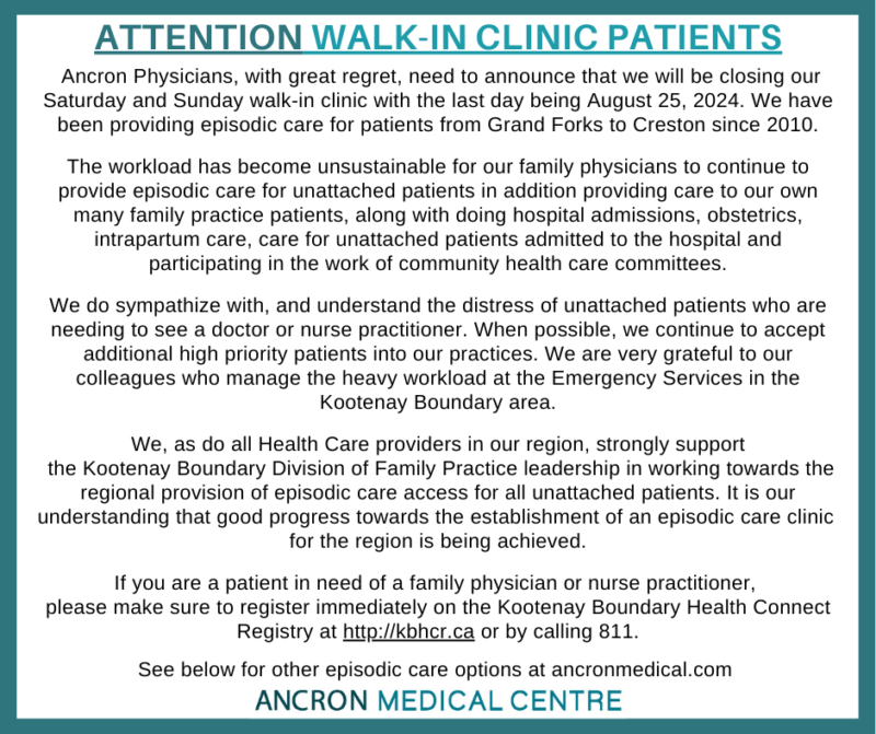 Walk-in Clinic - Closed - Ancron Medical Centre